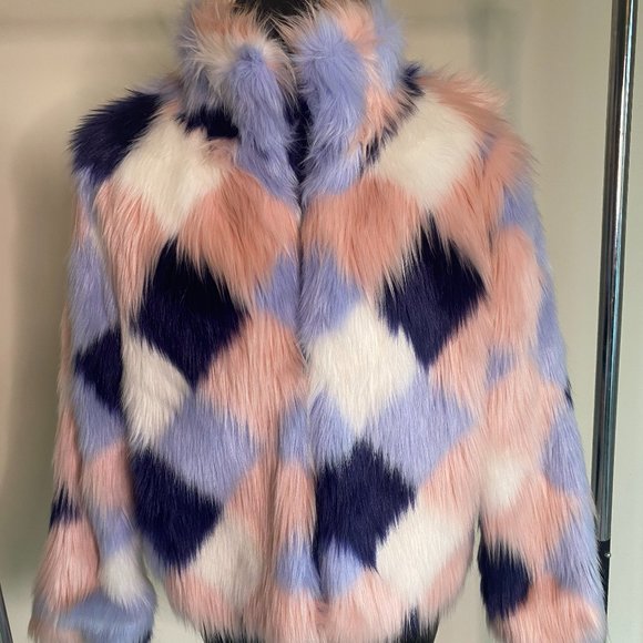 Jackets & Coats | Fun Checkered Fur Coat | Poshmark